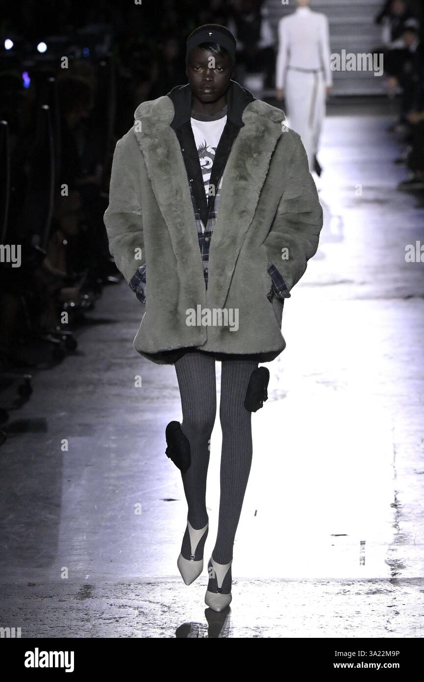 Model Athiec Geng is seen on the catwalk at the Coperni Ready to Wear ...