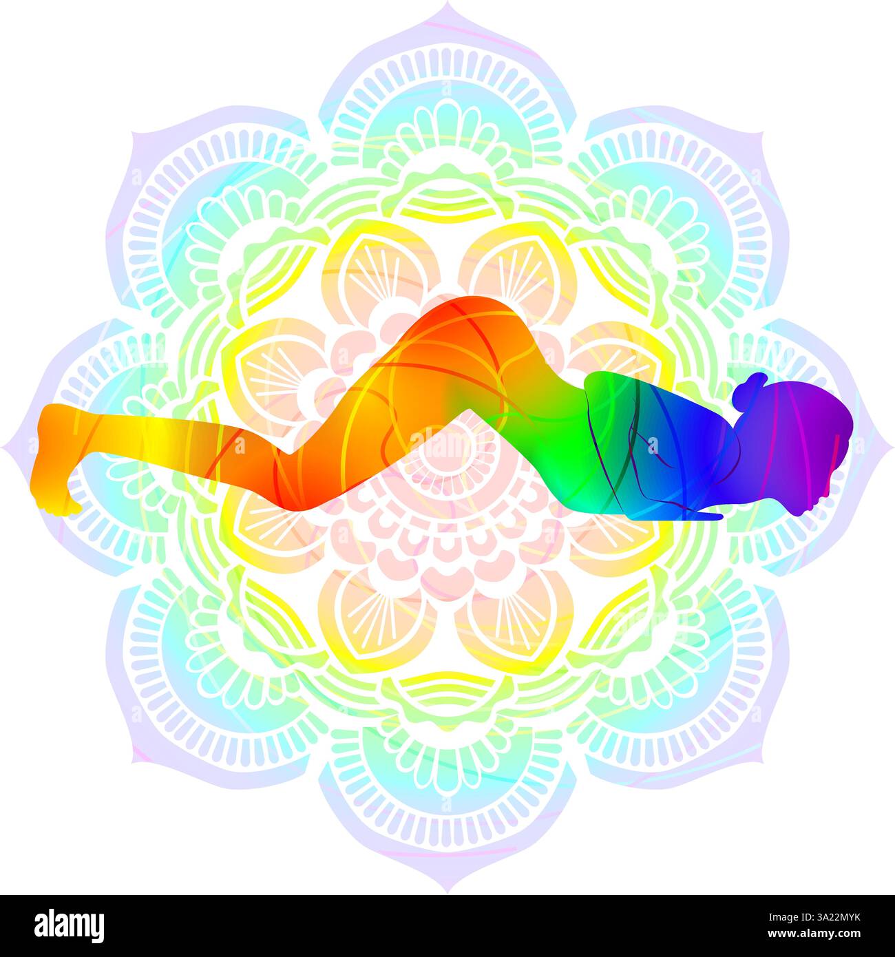 Colorful silhouette of woman practicing Ashtangasana yoga pose. Eight ...