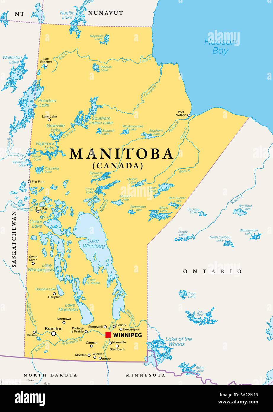 Manitoba, a province of Canada, political map with boundaries, and ...
