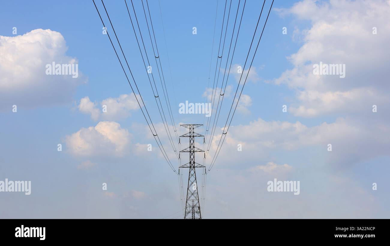 High voltage lamp post on a background of sky and clouds, Reinforced ...