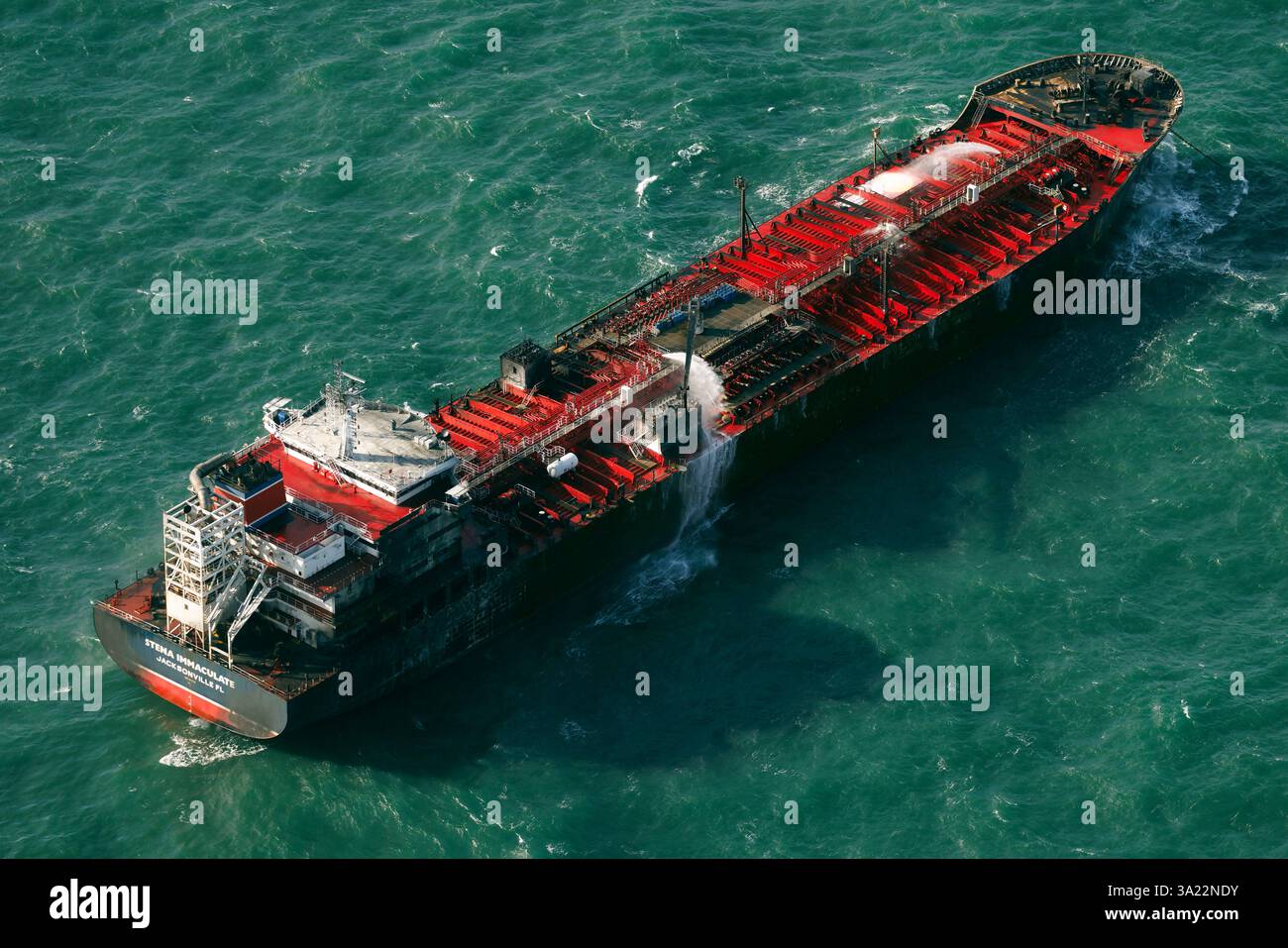 The damaged MV Stena Immaculate tanker at anchor off the Yorkshire ...