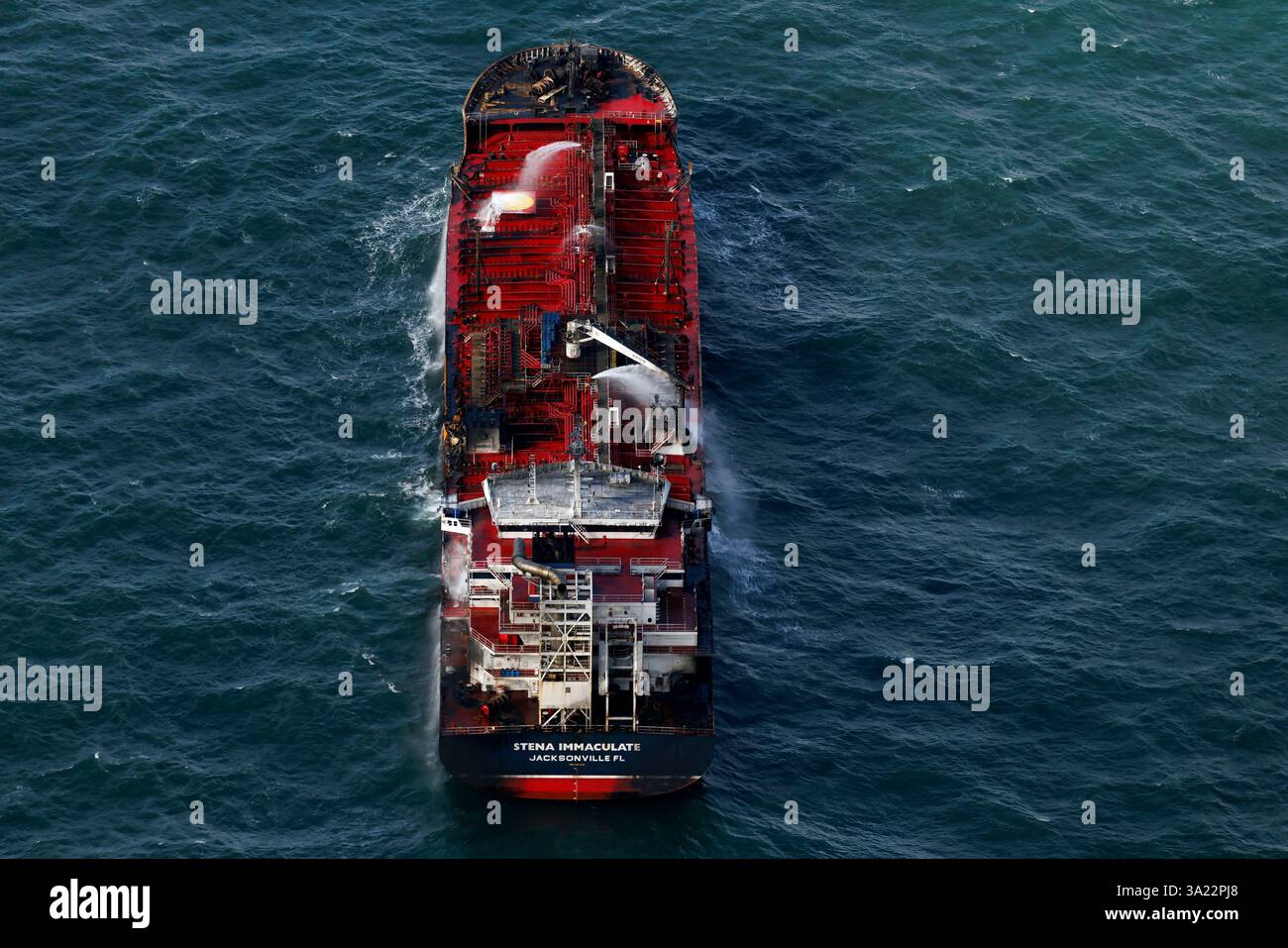 The damaged MV Stena Immaculate tanker at anchor off the Yorkshire ...