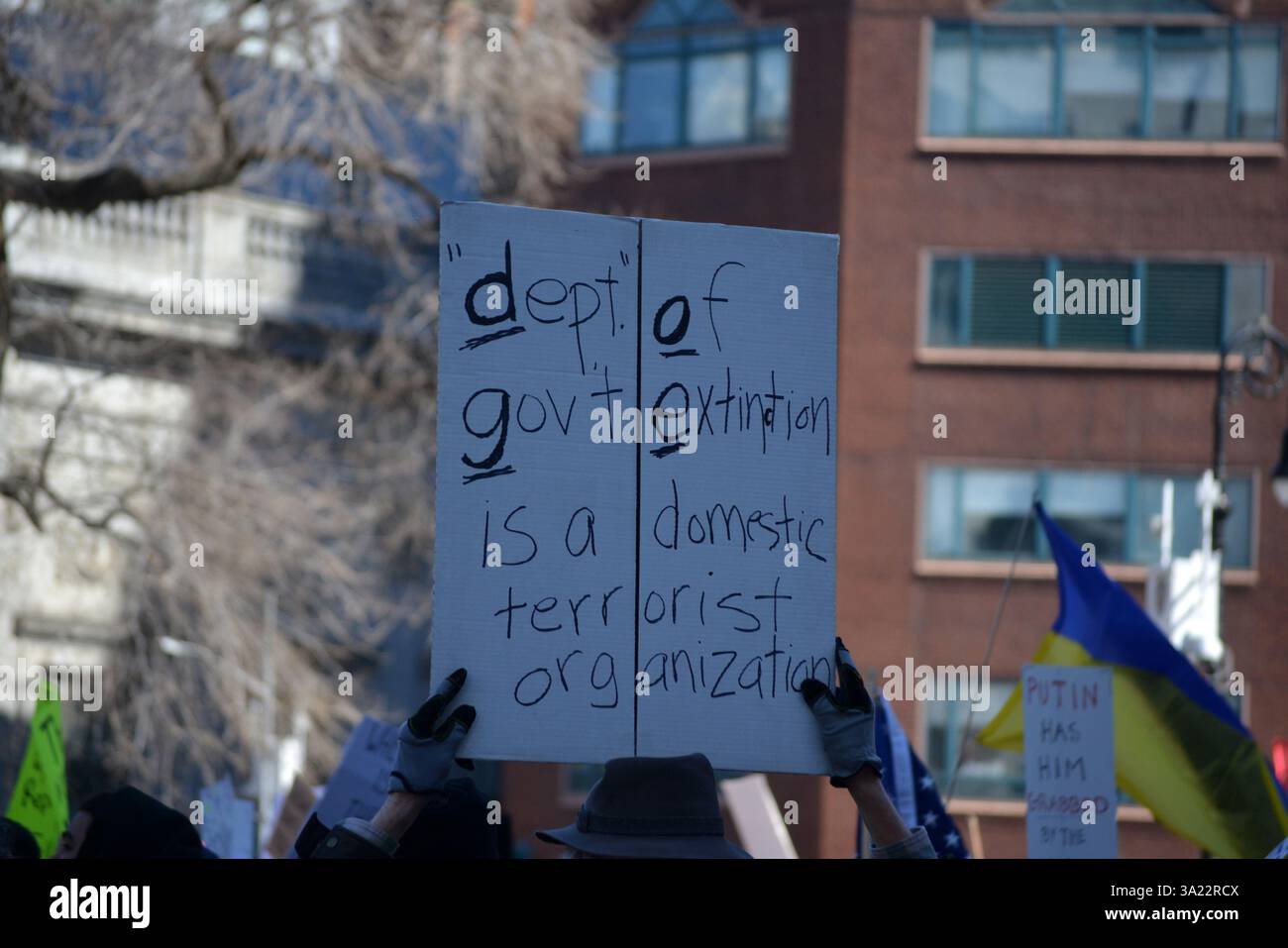 Anti-DOGE sign at an International Women's Day march in New York City ...