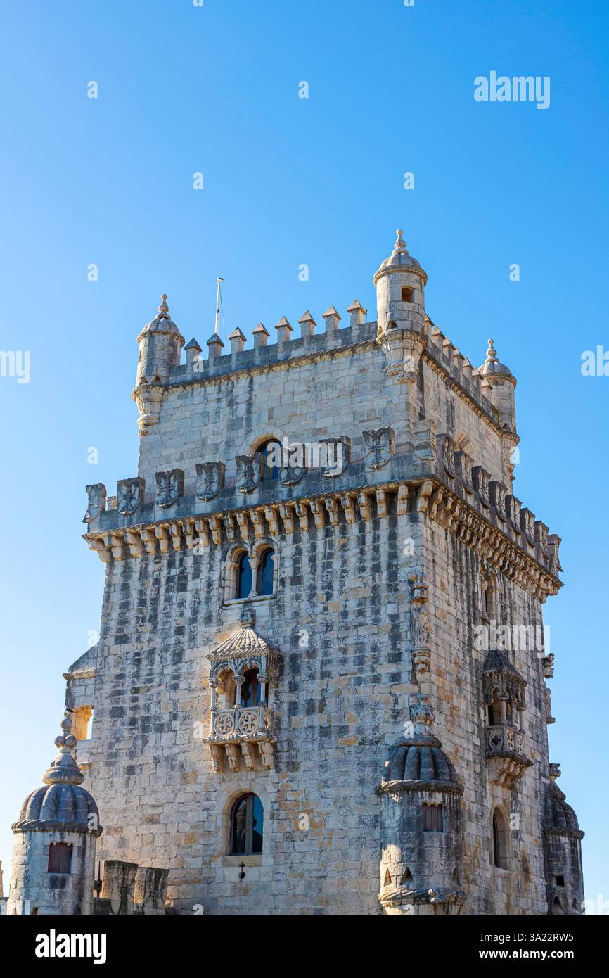 Upper terrace of the 16th-century Belem Tower with its Moorish bartizan ...