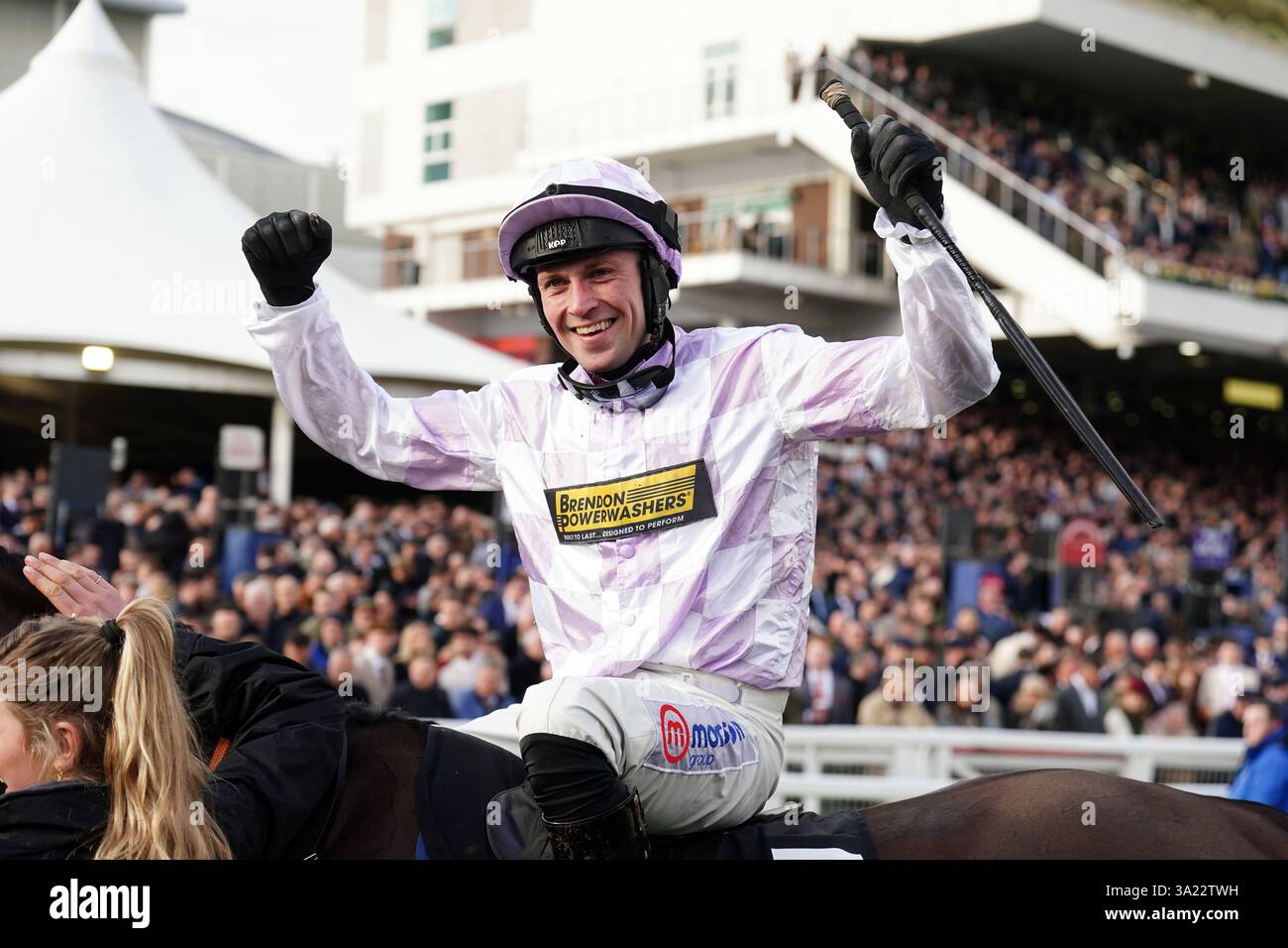 Lorcan Williams aboard Golden Ace after winning the Unibet Champion ...