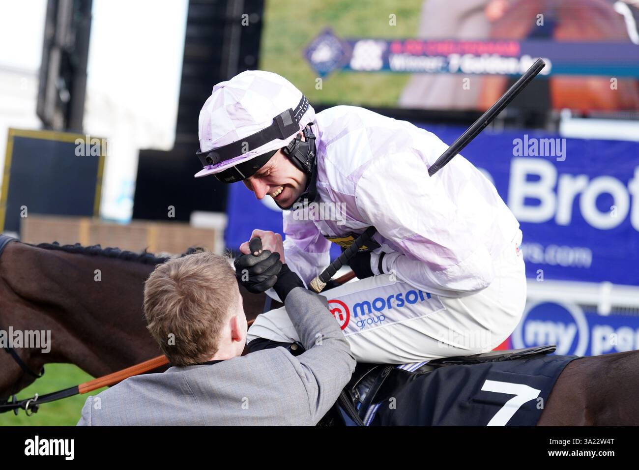 Lorcan Williams aboard Golden Ace after winning the Unibet Champion ...