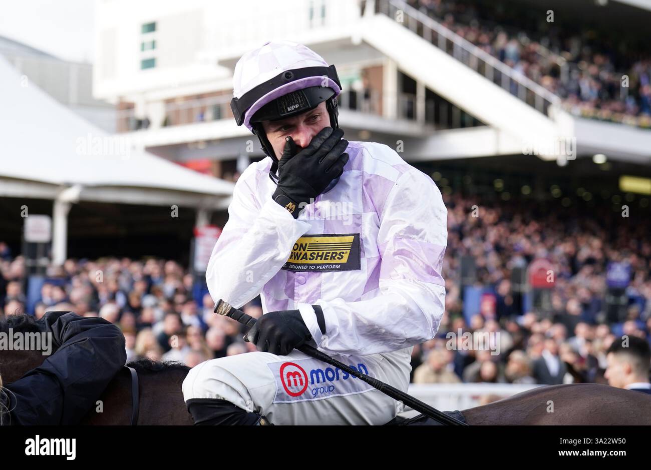 Lorcan Williams aboard Golden Ace after winning the Unibet Champion ...