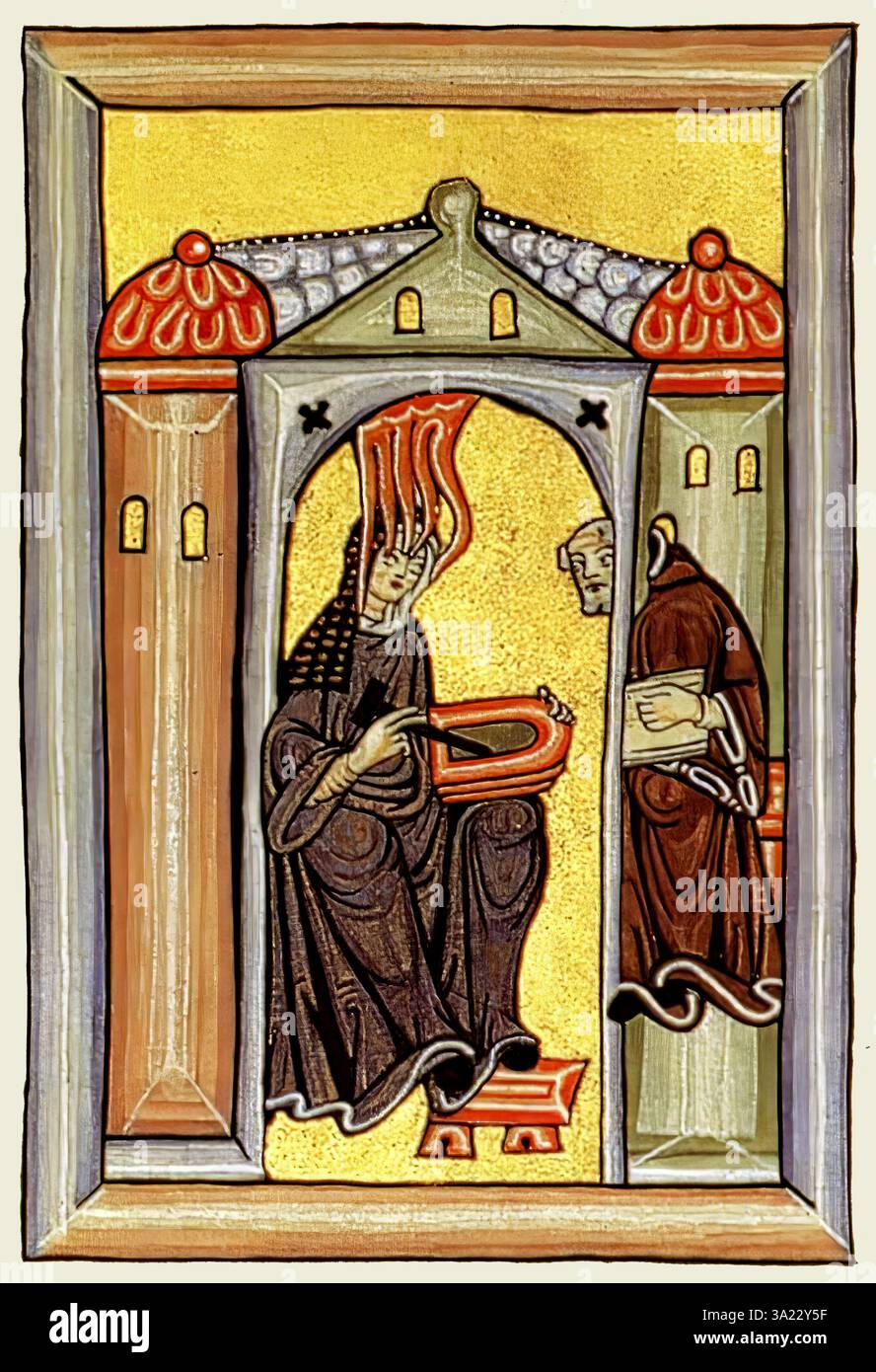 Frontispiece of Liber Scivias, Hildegard of Bingen receiving a vision ...