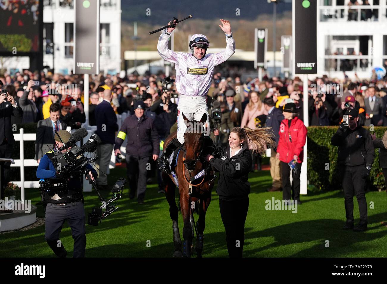Lorcan Williams aboard Golden Ace after winning the Unibet Champion ...