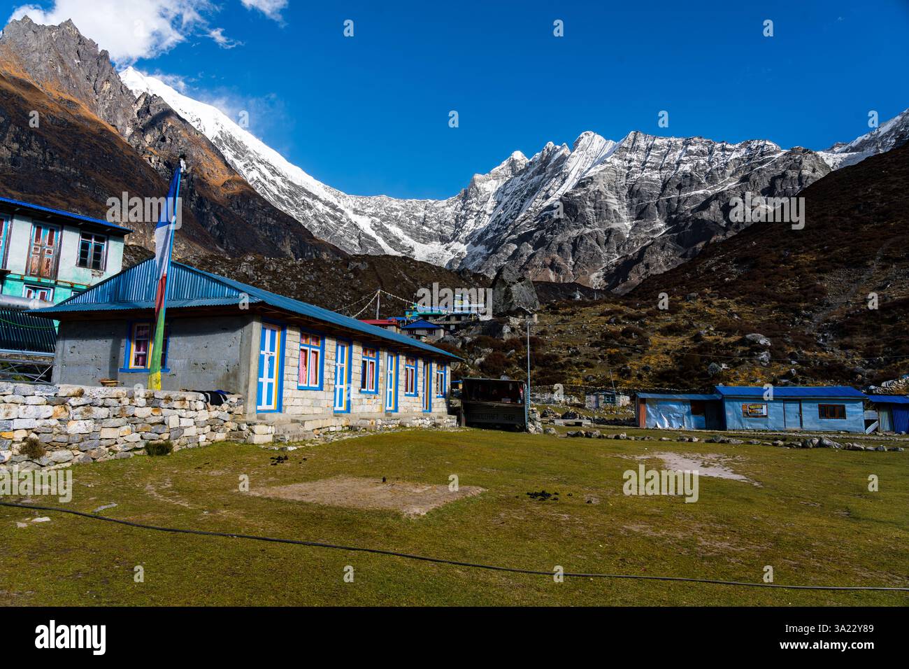 Langtang Mountain Range seen from Kyanjin Gompa Village during trekking in Langtang Region of ...