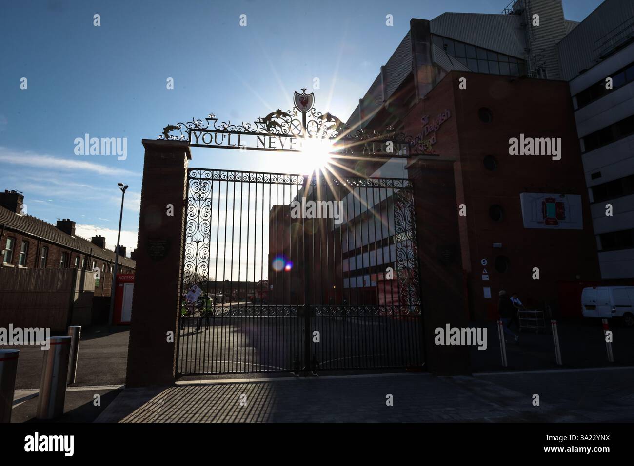 The sun shines through the Shankly Gates during the UEFA Champions ...