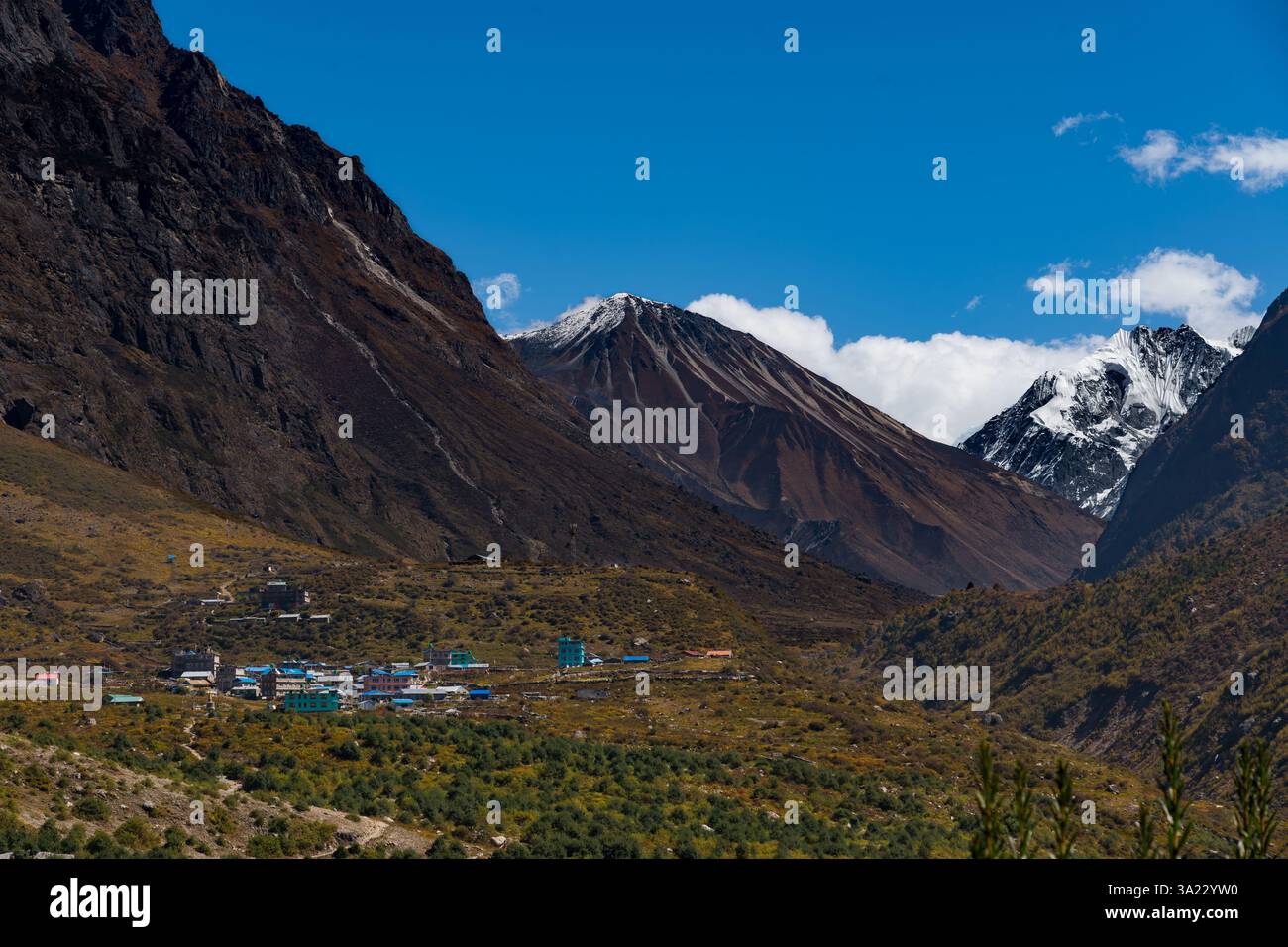 Sunny Trekking Hiking Route of Nepal's Langtang Region in the HImalayas ...