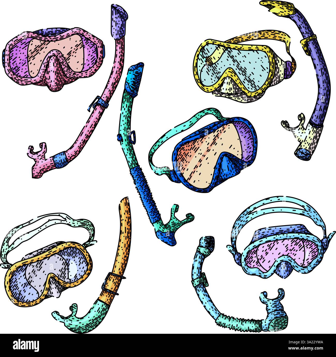 snorkel set sketch hand drawn vector Stock Vector Image & Art - Alamy