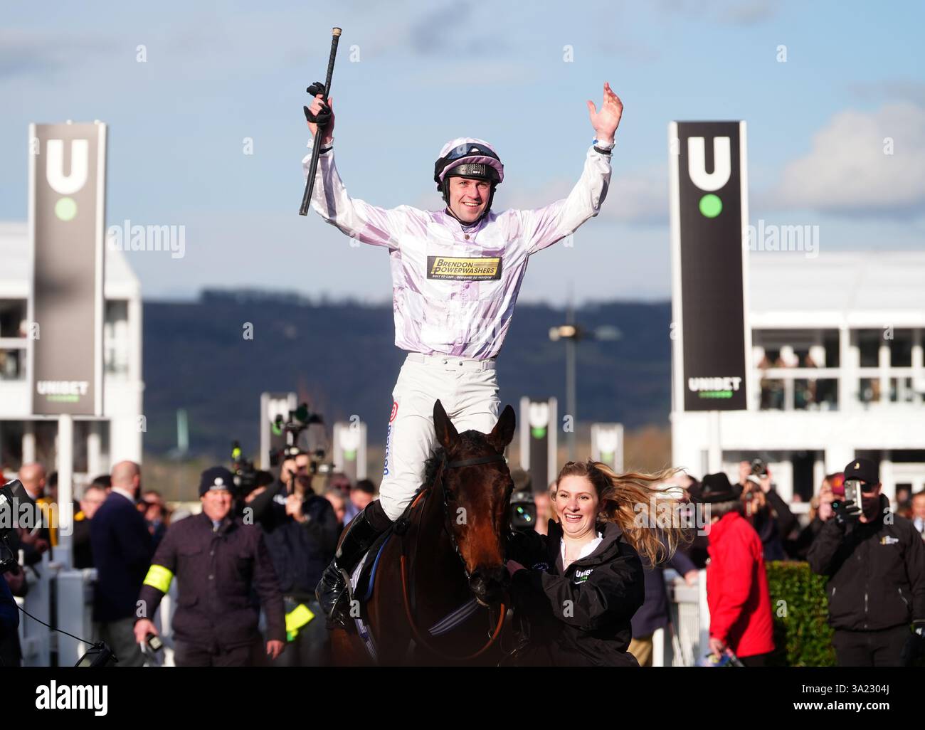 Jockey Lorcan Williams celebrates on Golden Ace after winning the ...