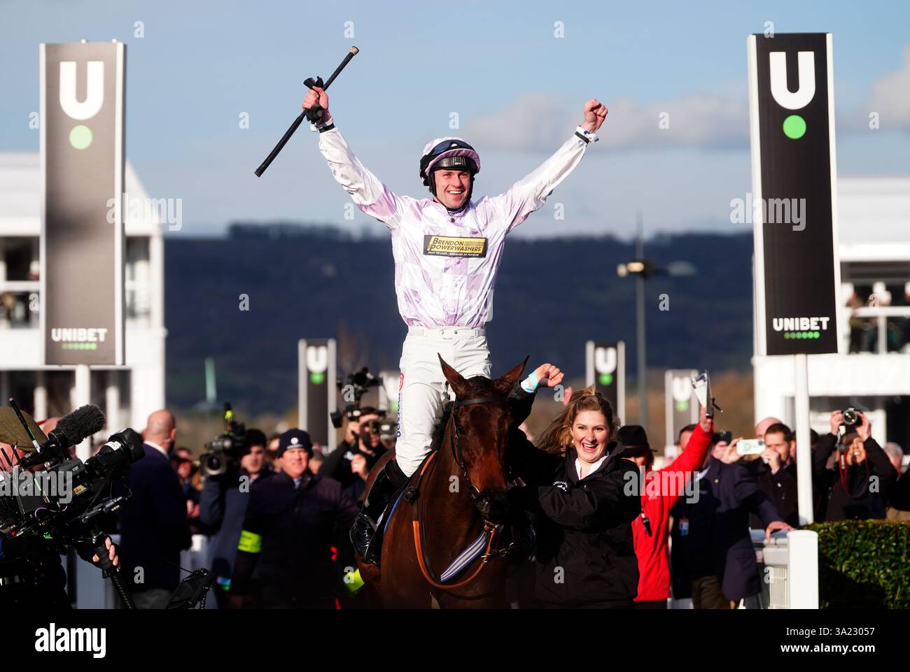 Jockey Lorcan Williams celebrates on Golden Ace after winning the ...
