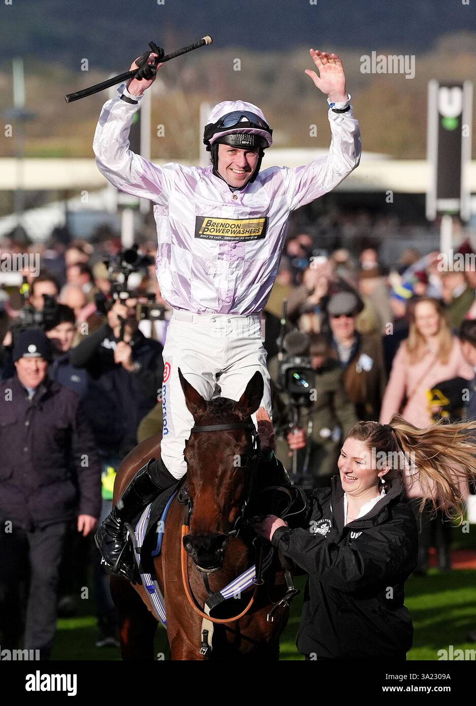 Lorcan Williams aboard Golden Ace after winning the Unibet Champion ...