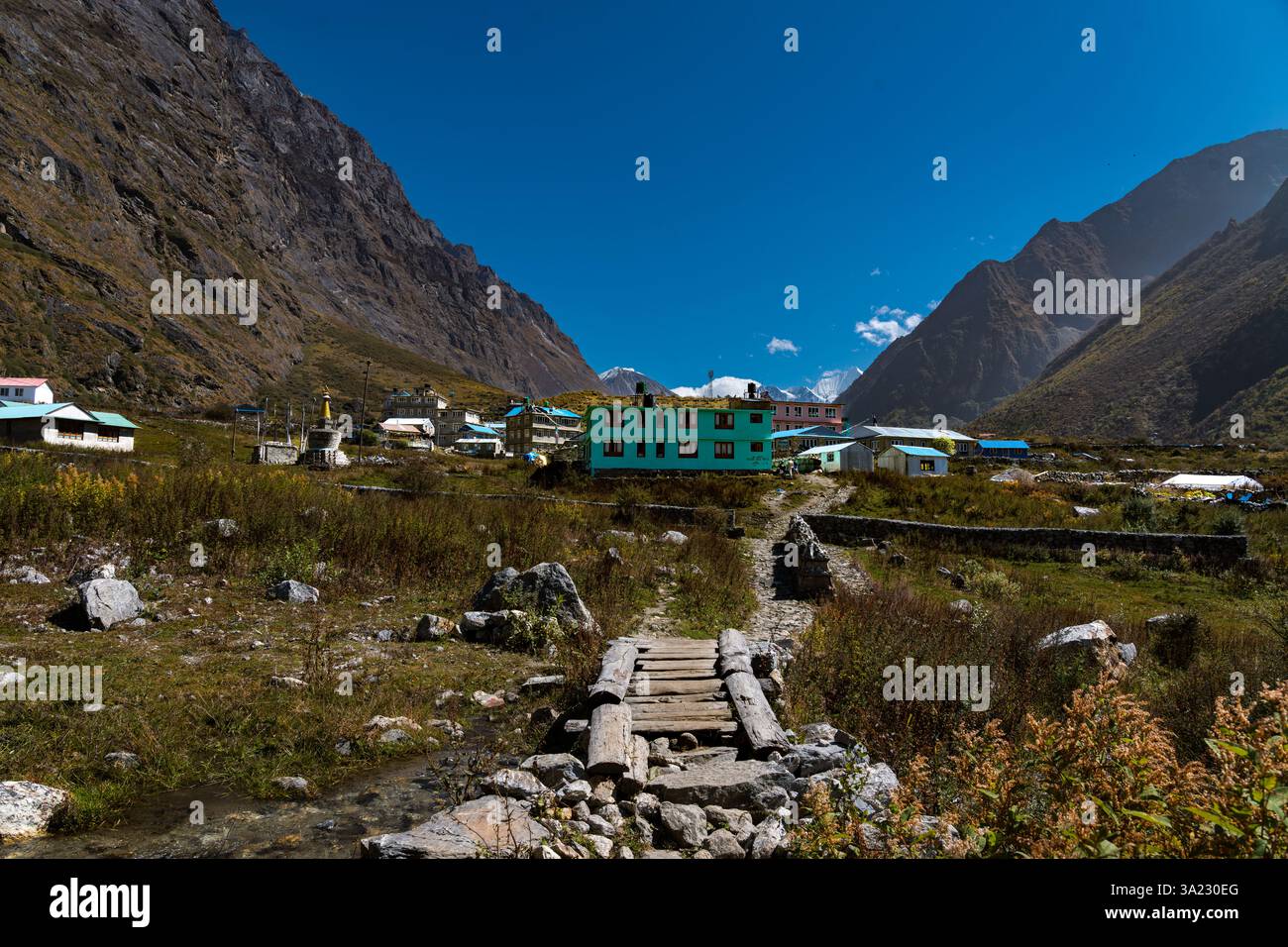 Langtang, Kyanjin, Nepal - October 18 2024 : Langtang Village Trekking Route in Himalayas of ...