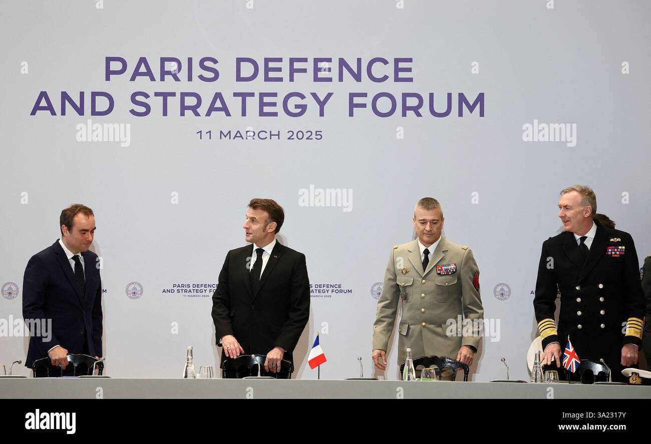 French President Emmanuel Macron, second left, French Defense Minister ...