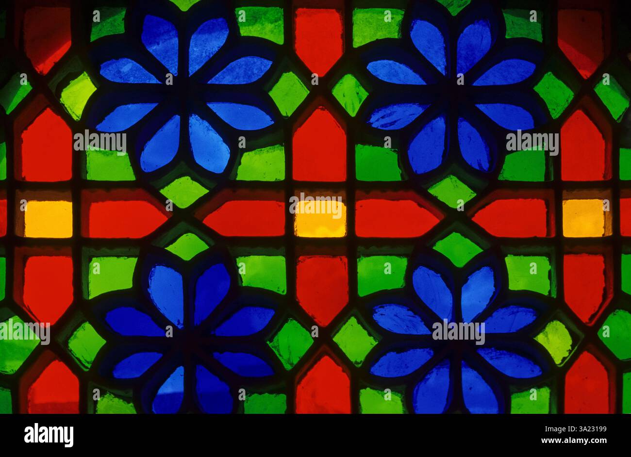 Detail of motifs in a traditional Yemeni qamariya window, with pieces ...