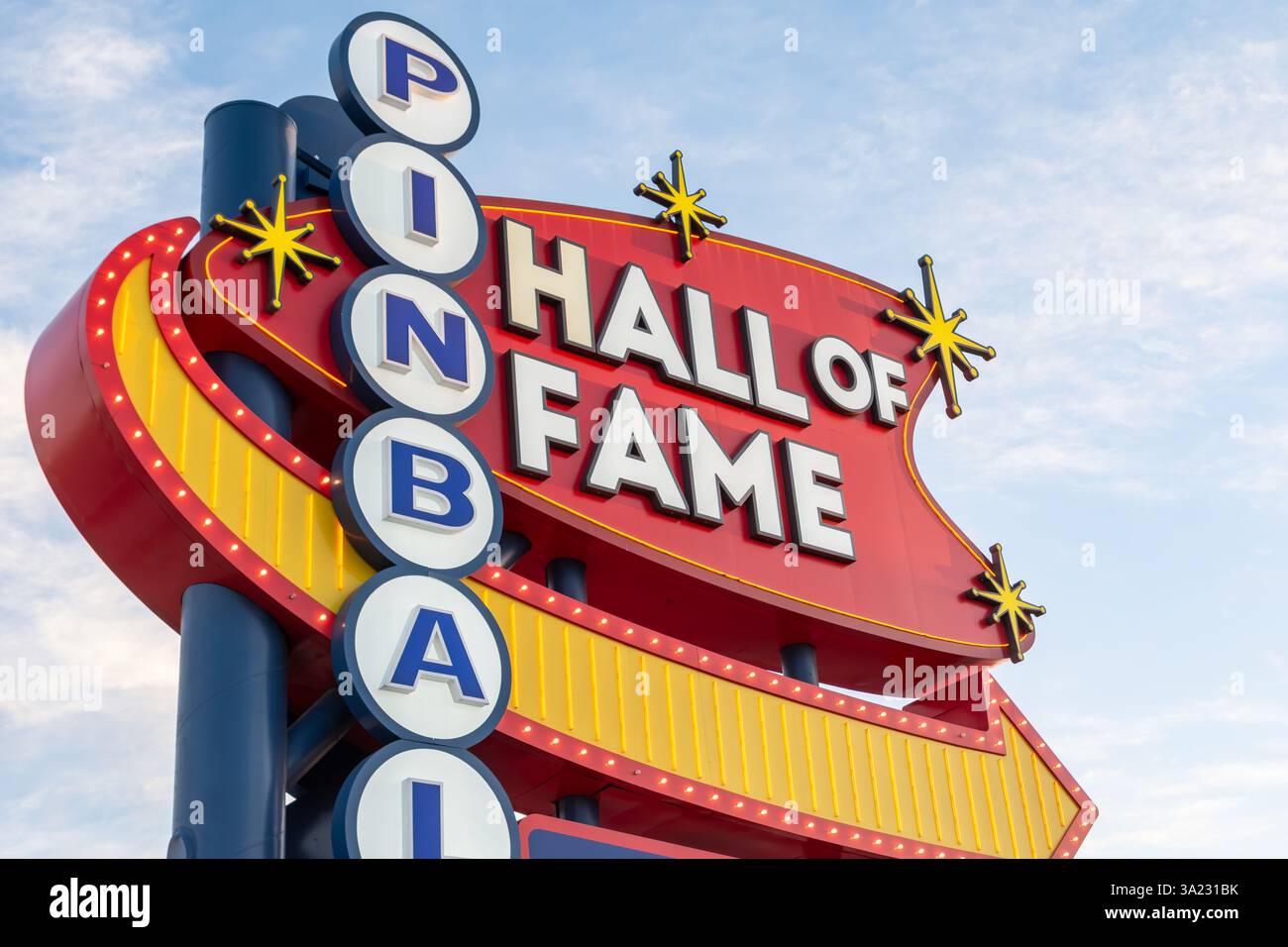 Las Vegas, Nevada, USA - March 2nd 2025 - Sunrise at the famous Pinball ...