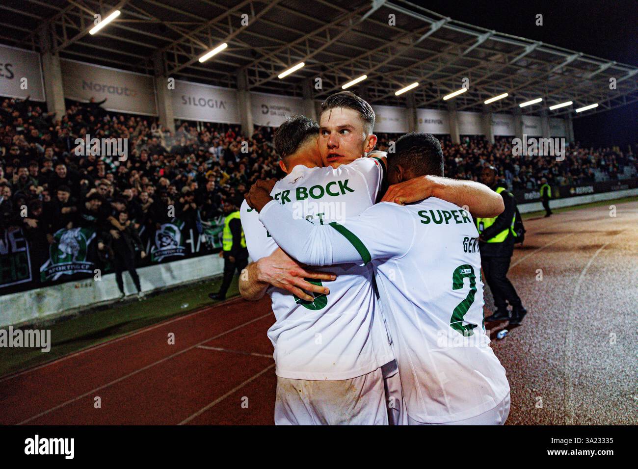 Zeno Debast, Viktor Gyokeres and Geny Catamo seen celebrating after ...