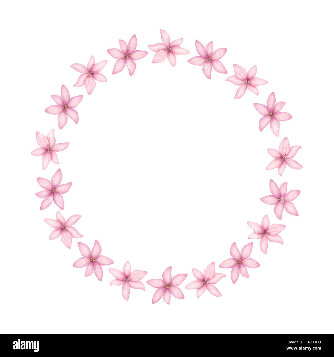 Pink hyacinth round frame. Spring flowers wreath in watercolor style ...