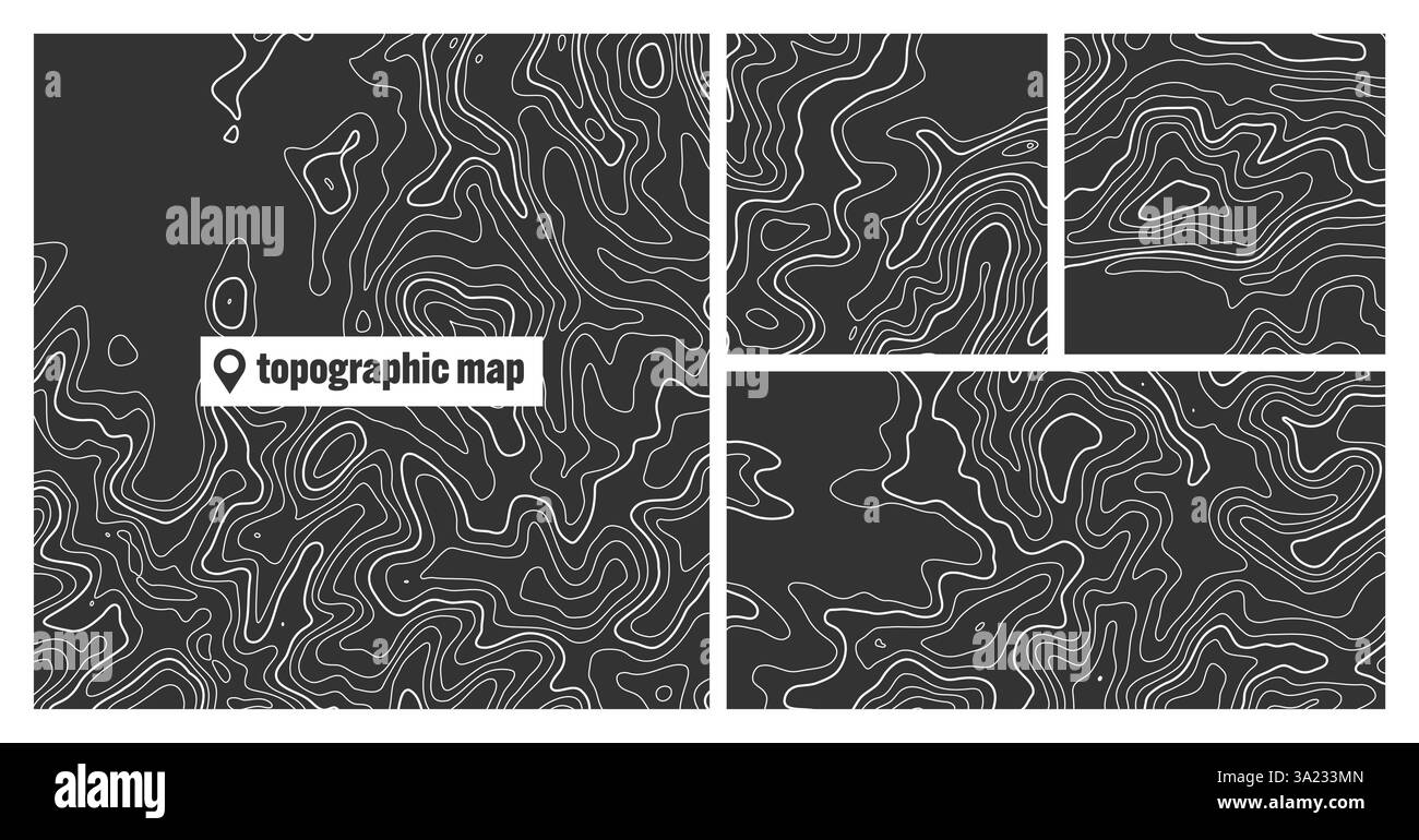 Colorful topographic map sets with contour lines. Geographic terrain ...