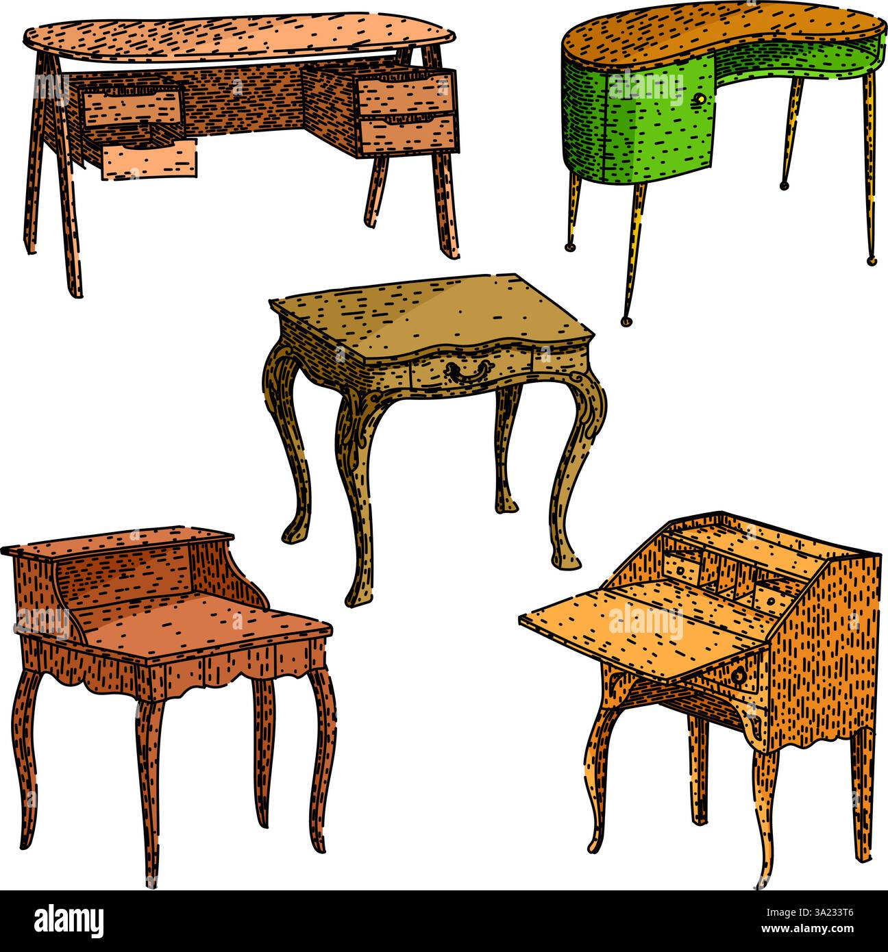 desk set sketch hand drawn vector Stock Vector Image & Art - Alamy