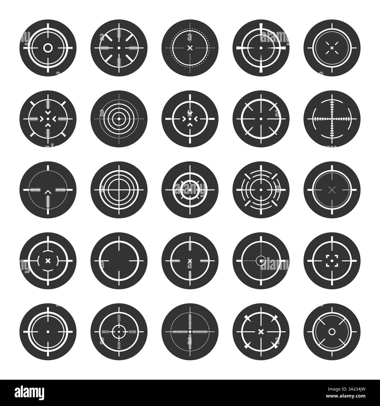Round sniper rifle sights, weapon optical scope crosshair. Hunting gun ...