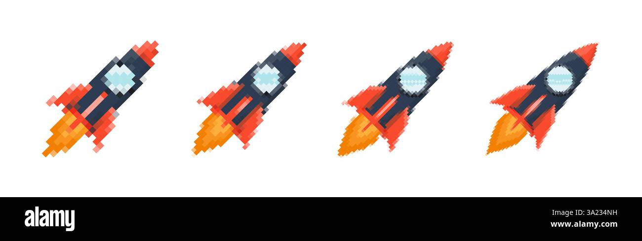 Pixel art rocket with fiery trails, retro games, space-themed designs ...