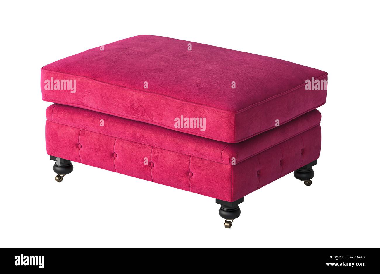 Pink upholstered footstool with tufted velvet transparent background 3d ...