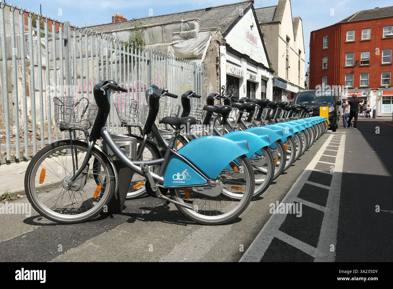 Dublin, Ireland - 7th June 2014 - Rows of bikes at a Dublin Bikes ...