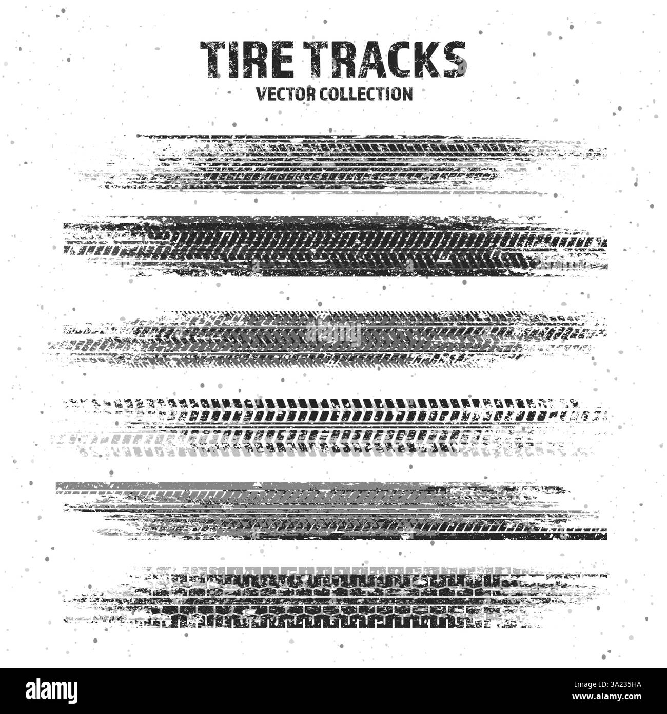 Grunge tire tracks with mud splatters, dirty wheel braking marks. Truck ...