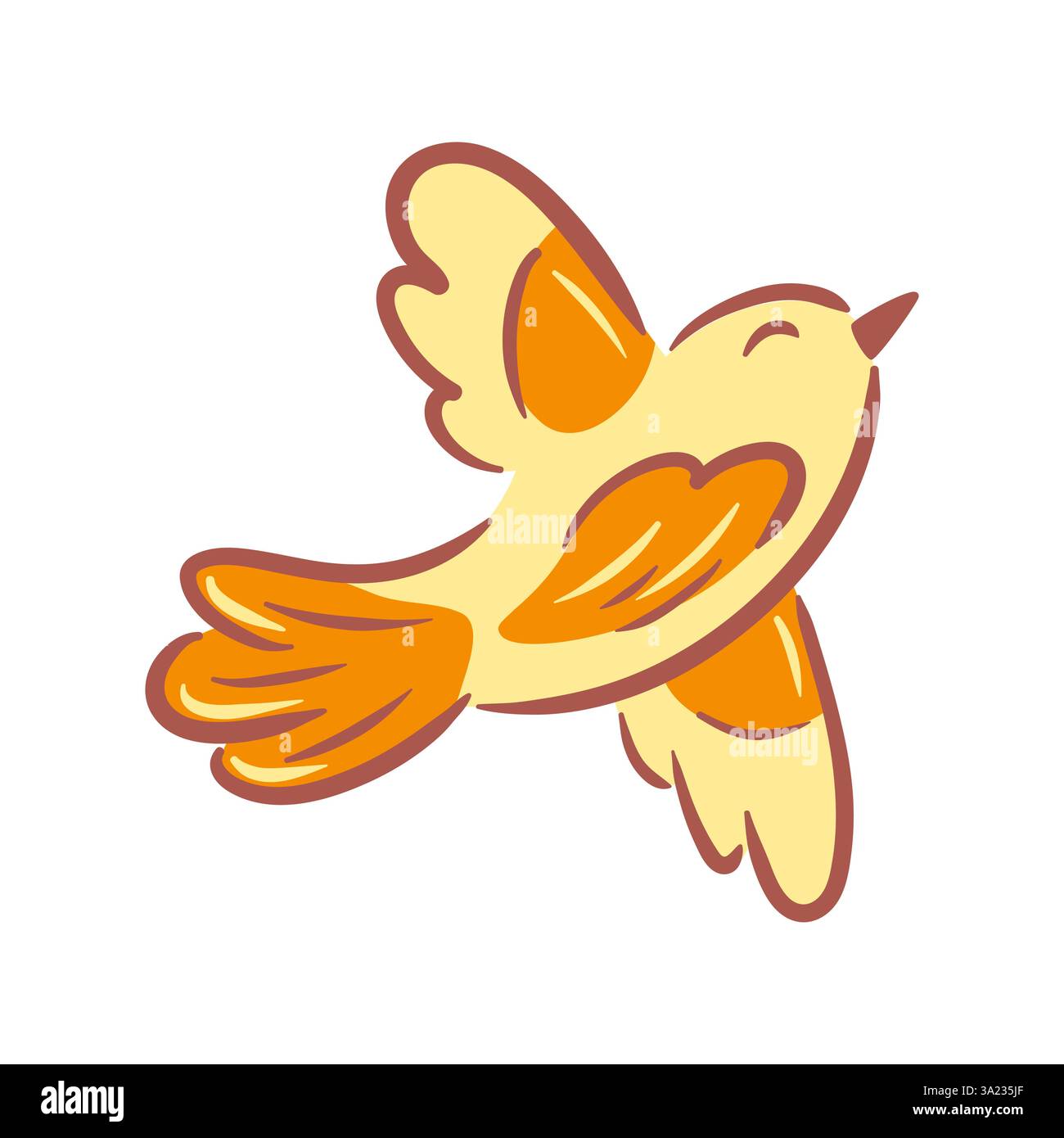 This vector illustration features a charming flying bird in warm tones ...