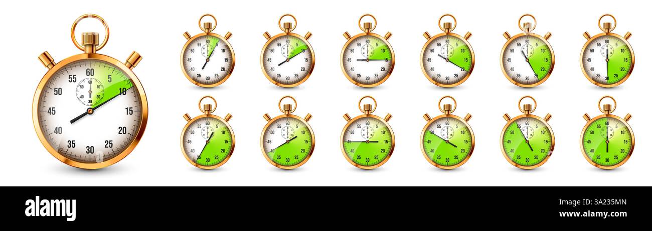 Realistic classic stopwatch. Shiny golden metal chronometer, time ...