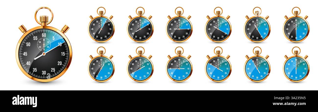 Realistic classic stopwatch. Shiny golden metal chronometer, time ...