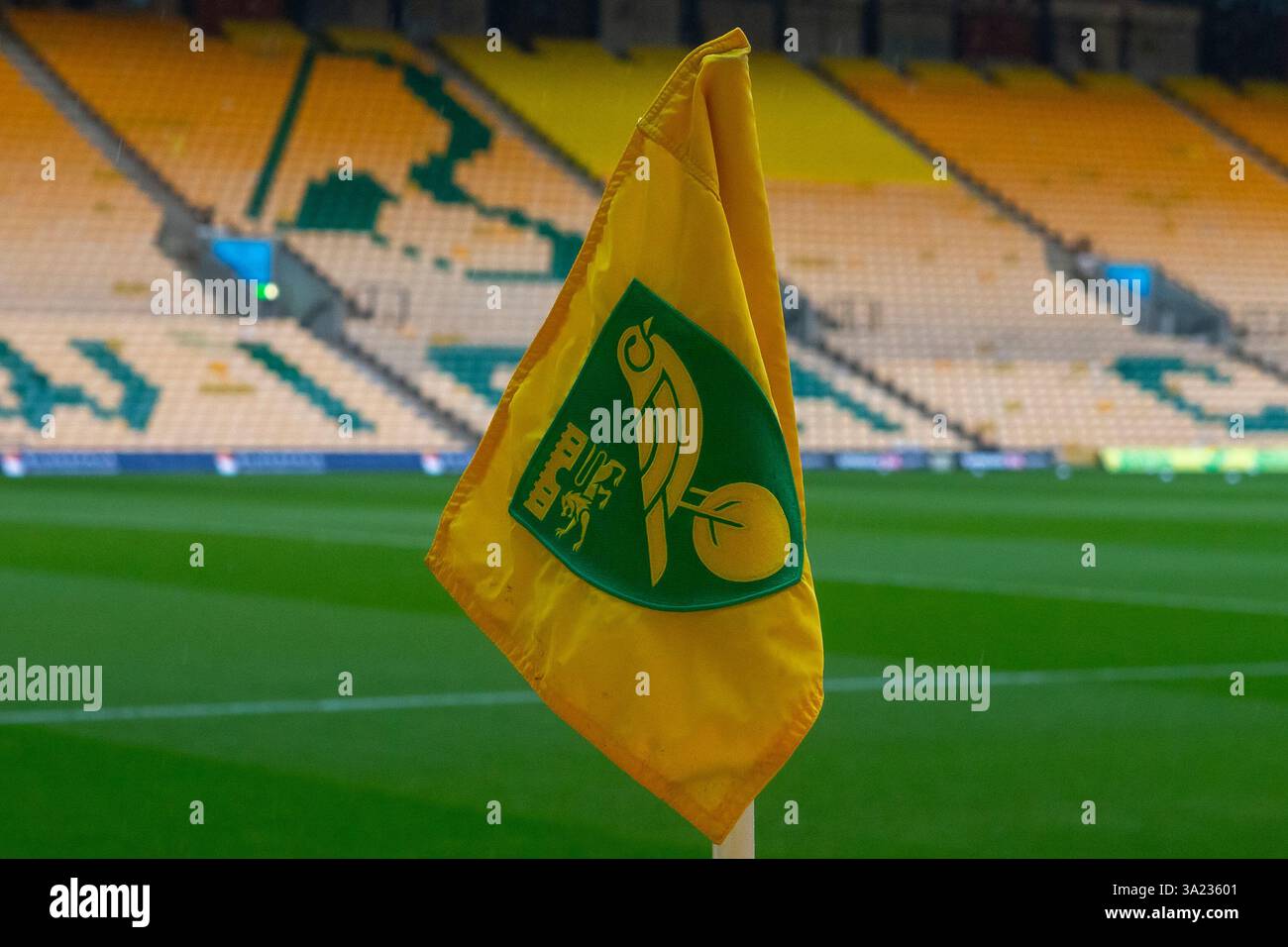 A detailed view of Norwich City corner flag before the Sky Bet ...