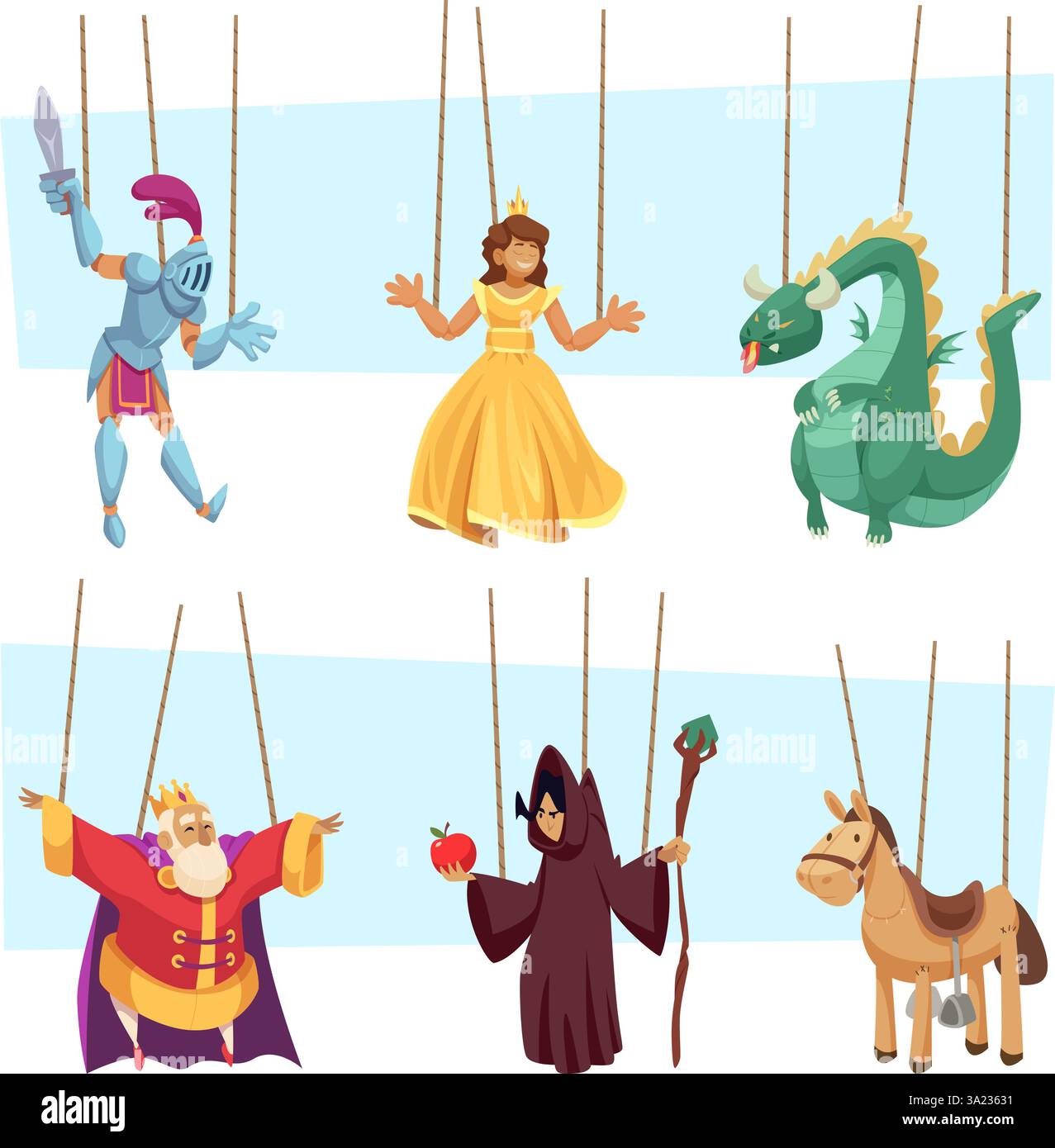 Wooden dummy. Theatrical puppets on strings exact vector controlling ...