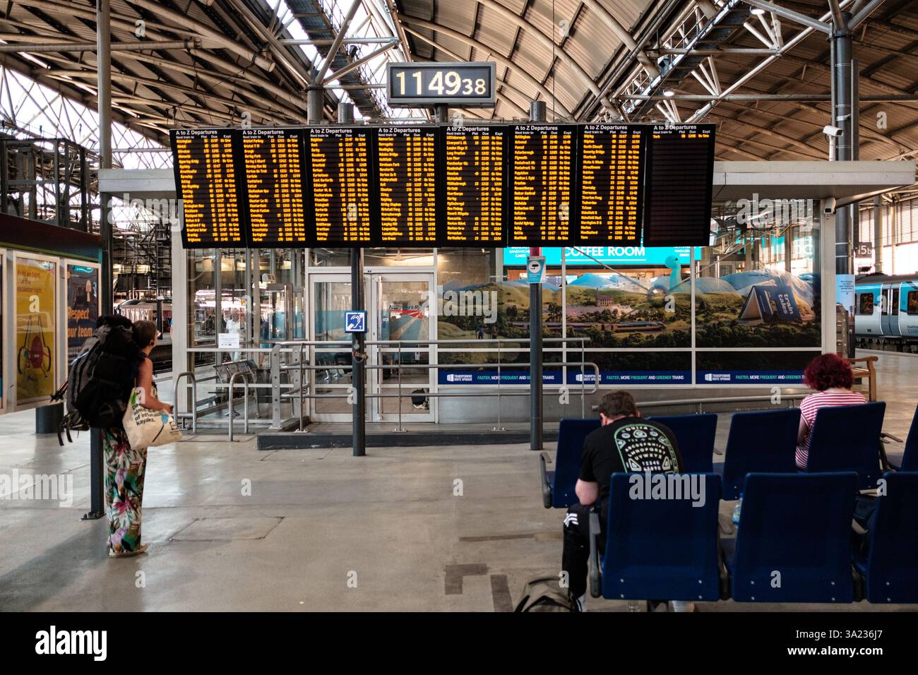 Leeds England: 3rd June 2024: Leeds Train Station. A large arrival and ...