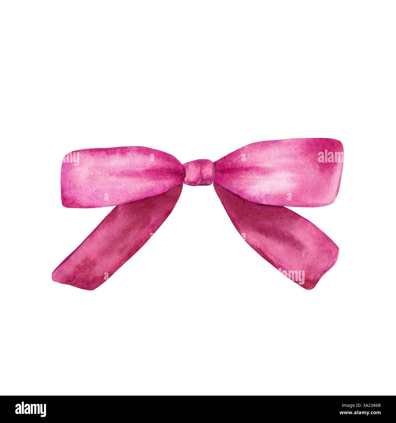 The pink bow. Watercolor hand painted illustration. Isolated element on ...