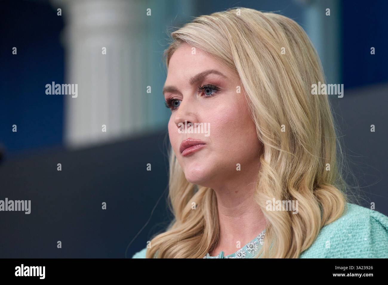 White House press secretary Karoline Leavitt speaks with reporters in the James Brady Press ...