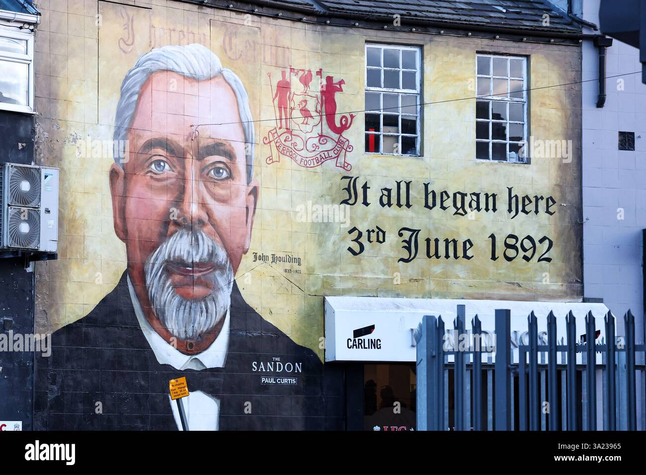 Fans wait outside a mural of John Houlding prior to the UEFA Champions ...