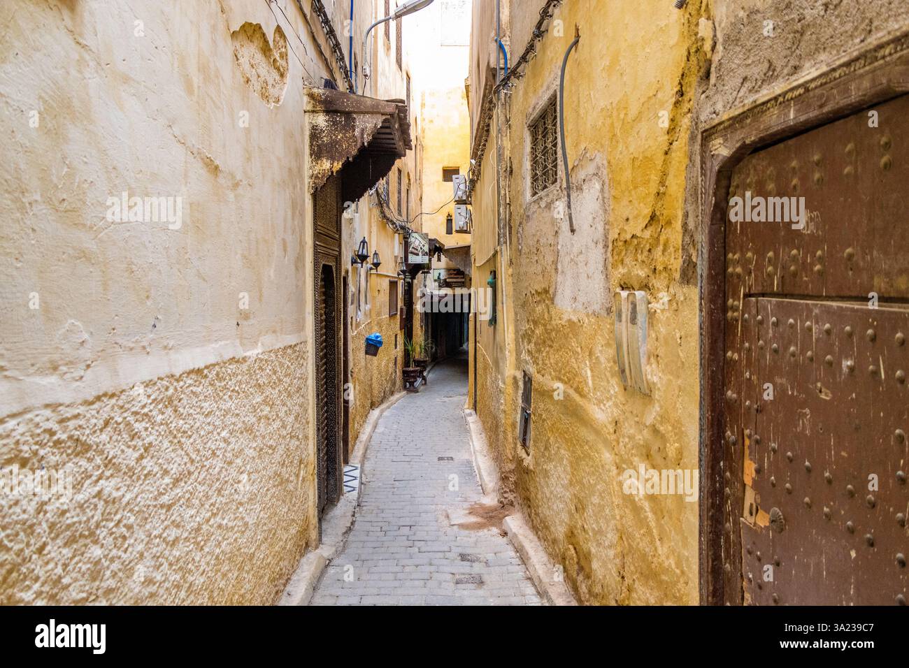 Fes, Morocco. View of the narrow and suggestive alleys in the ancient ...