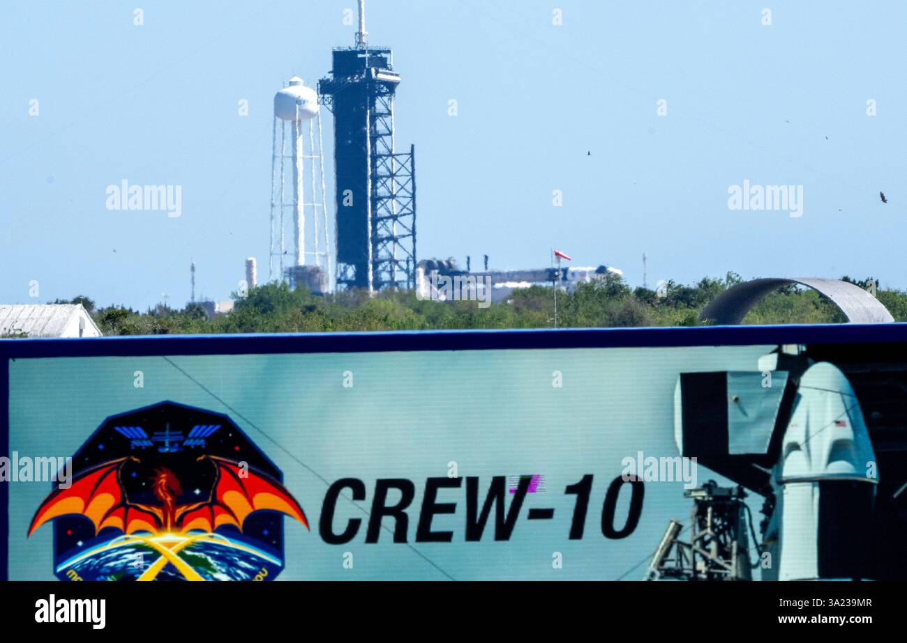 A Falcon 9 with Dragon Spacecraft that will carry NASA's SpaceX Crew-10 ...