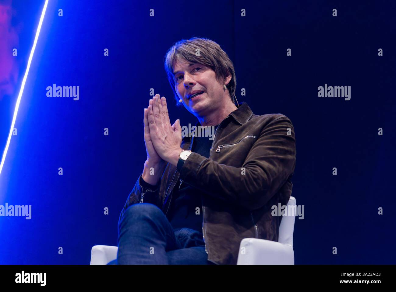Physicist Brian Cox speaking at Space-Comm Expo 2025, space industry ...