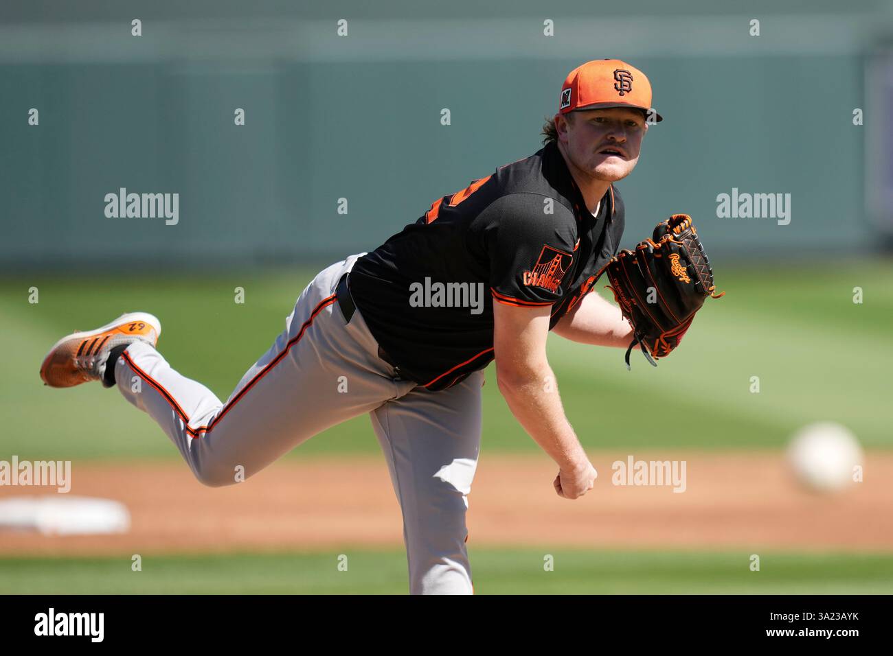 San Francisco Giants starting pitcher Logan Webb warms up during the ...