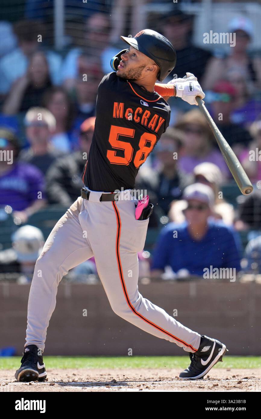 San Francisco Giants' Grant McCray follows through with his swing ...