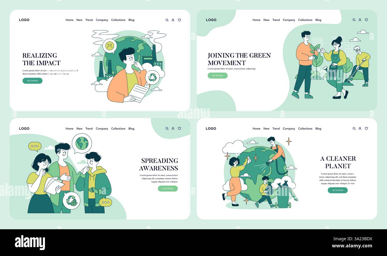 Earth Day initiative illustrations. Emphasizing environmental awareness, community efforts, and ...