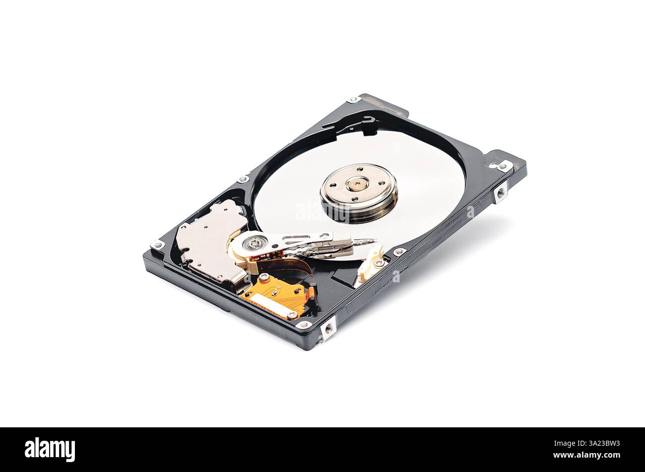 Open hard disk drive with platter on white Stock Photo - Alamy