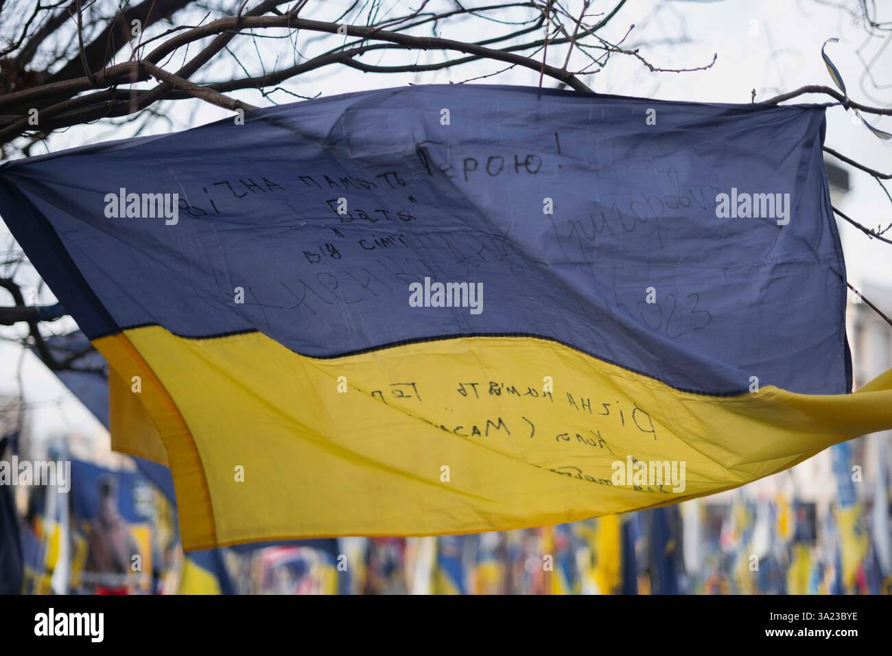 Flags at Independence Square Maidan Nezalezhnosti honor fallen soldiers ...